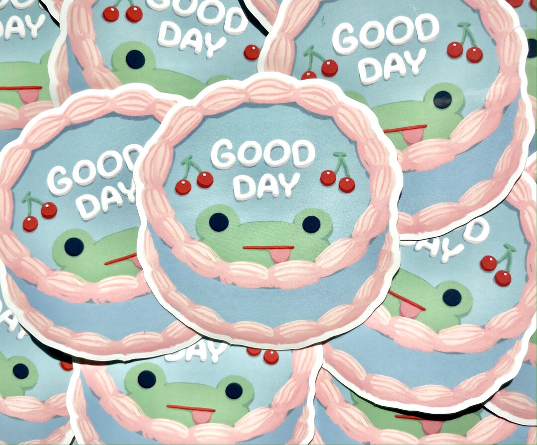 Cute Frog Cake Sticker | Waterproof Glossy Vinyl Sticker for Laptop ...