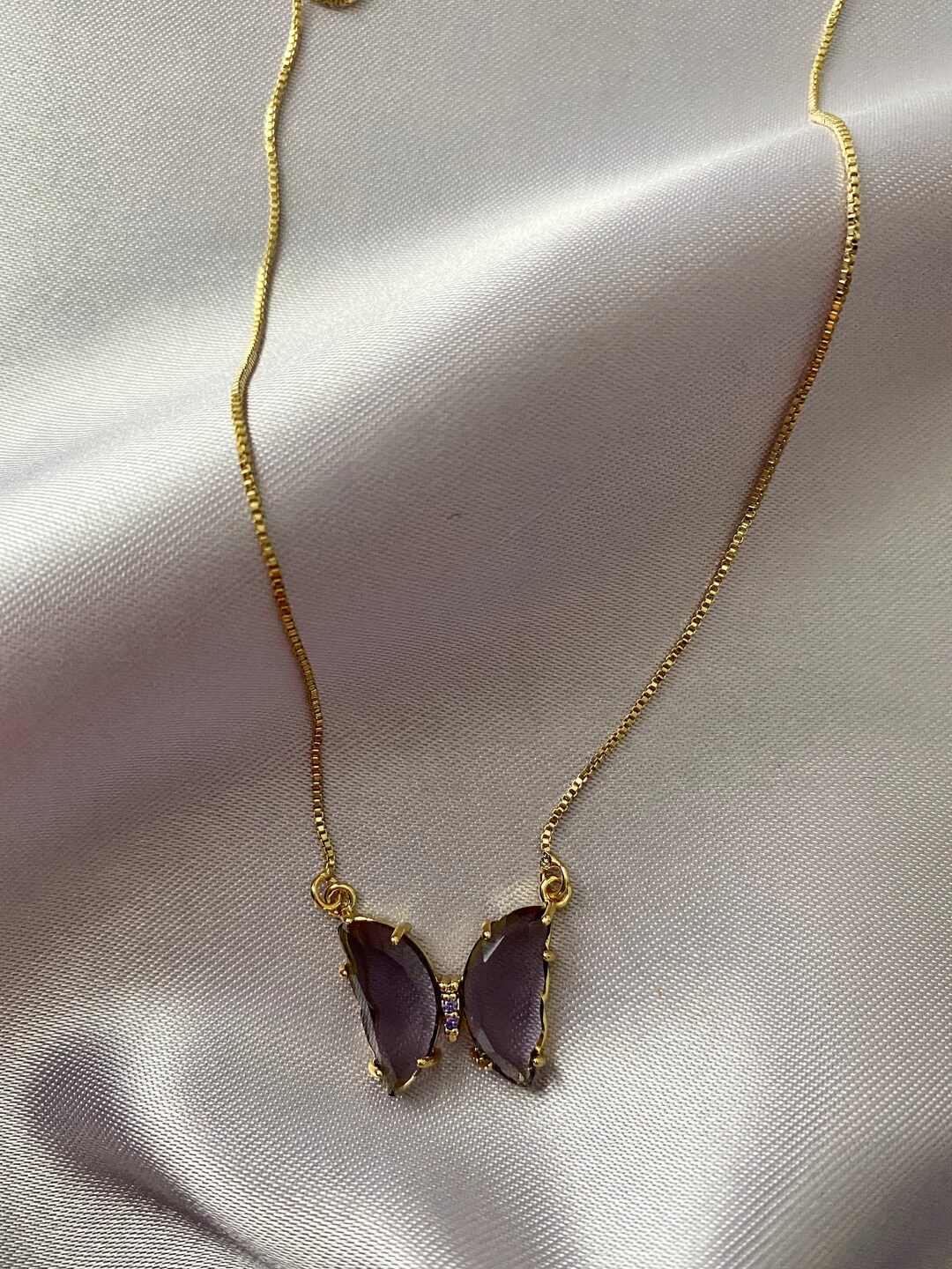Purple Handmade Glass Butterfly Pendant Stainless Steel Necklace ...