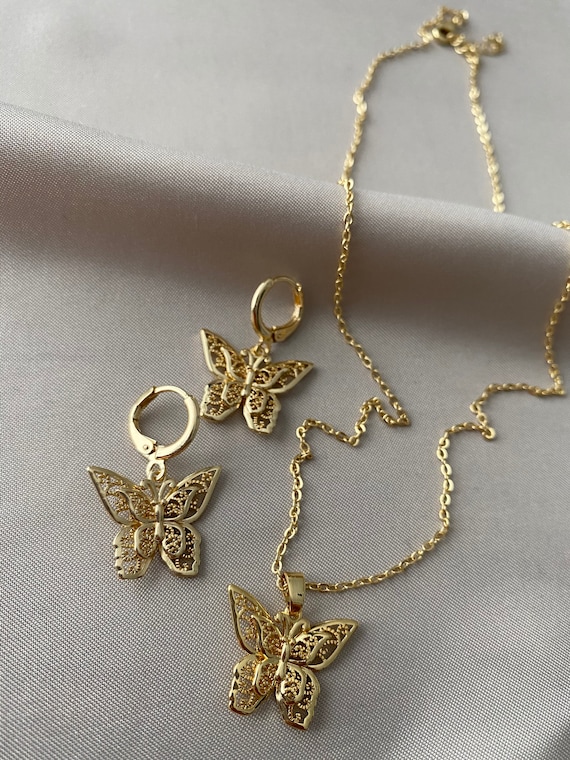 18k Gold Plated Butterfly Necklace Butterfly Jewelry Butterfly Aesthetic Gifts for Her Etsy