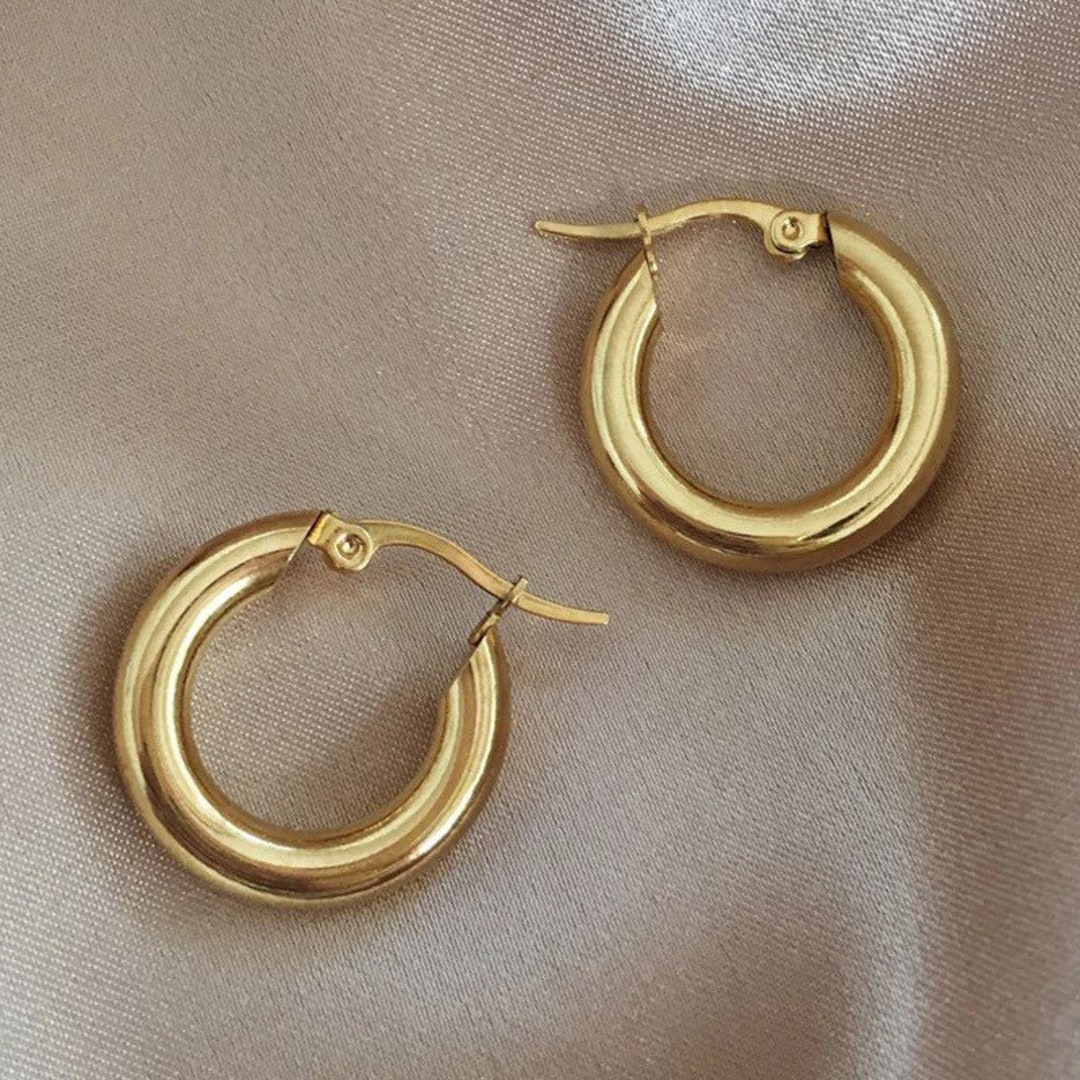 18k Gold Chunky Hoops • Gold Hoops Earrings • Thick Huggies • Chunky ...