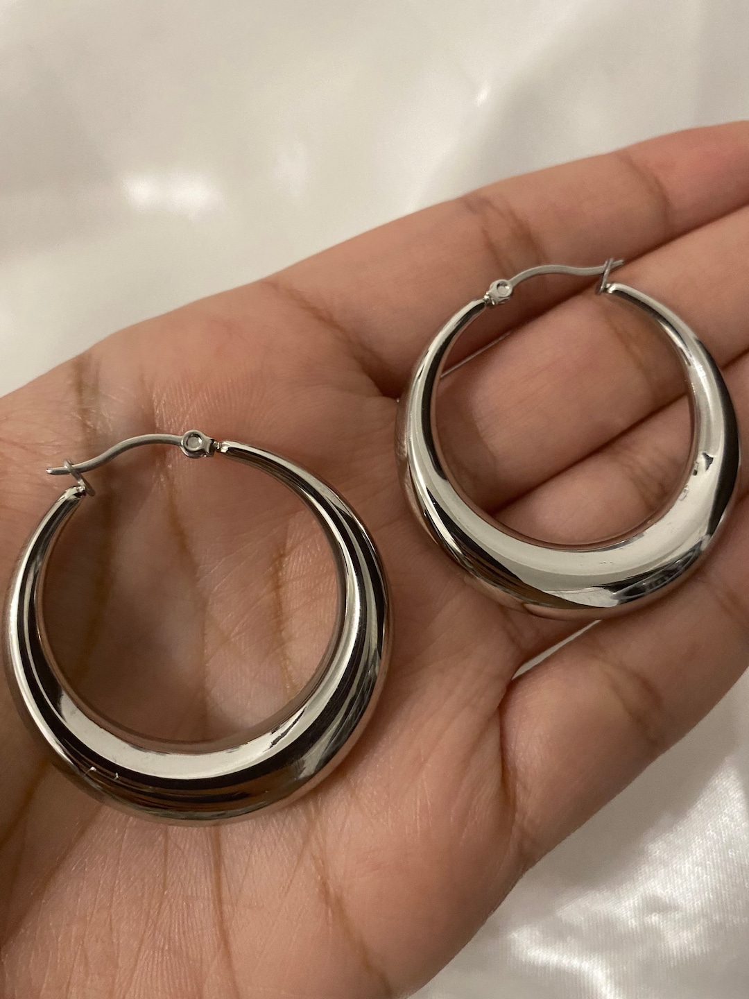 Sterling Silver Chunky Hollow Hoops • Hypoallergenic Hoops • Silver ...