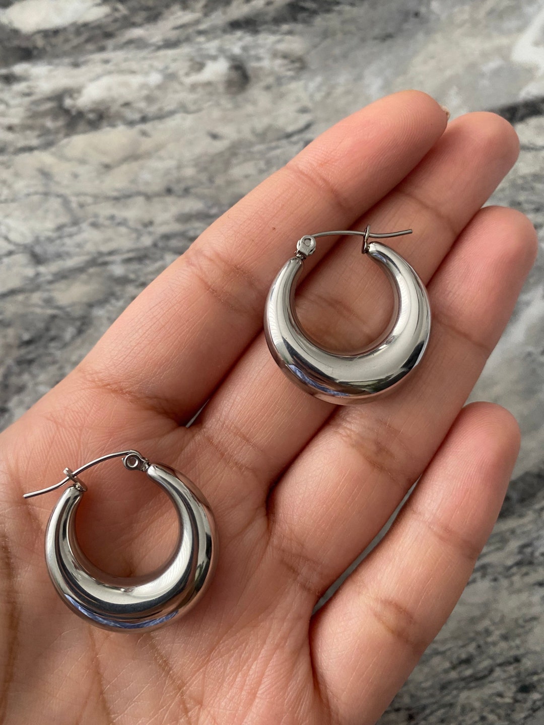 Sterling Silver Chunky Moon Hoops • Hypoallergenic Hoops • Silver Hoops ...