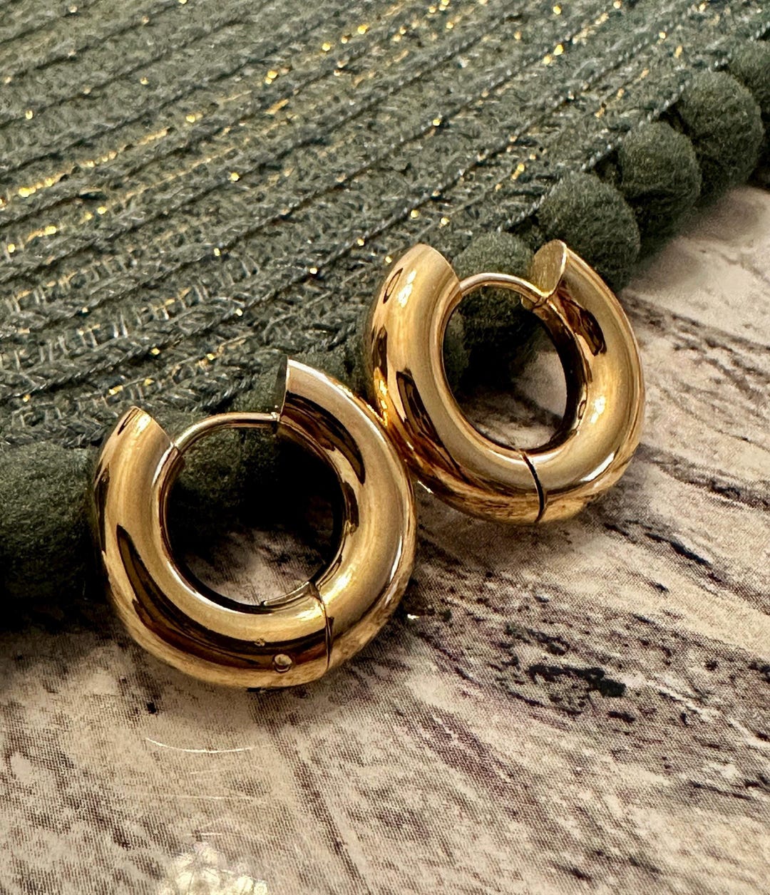 18k Gold Chunky Hoops • Gold Hoops Earrings • Thick Huggies • Chunky ...