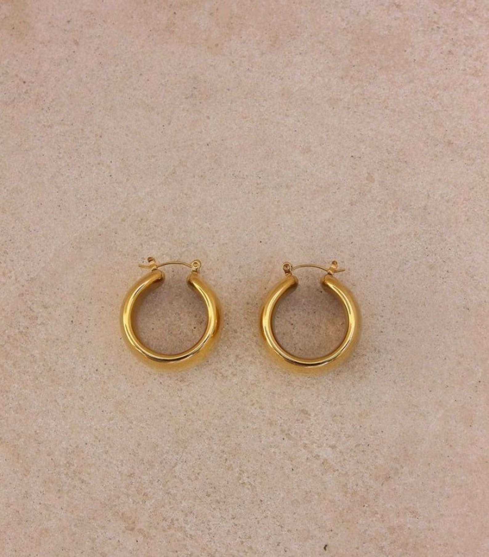 18k Gold Chunky Hoops Gold Hoops Earrings Thick Huggies - Etsy UK