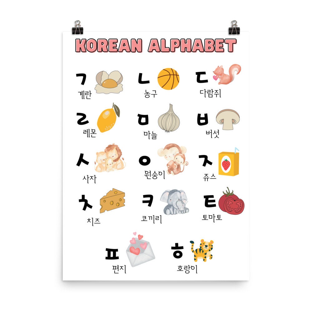 Korean Alphabet Chart for Teachers Alphabet Poster for Nursery Decor ...
