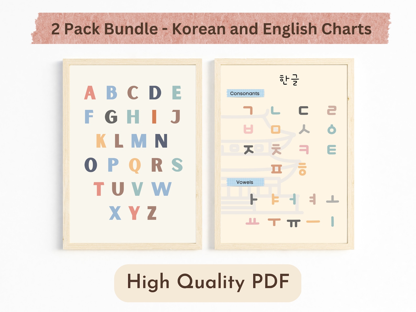 Korean English Alphabet Chart Educational Bundle Homeschool Poster ...