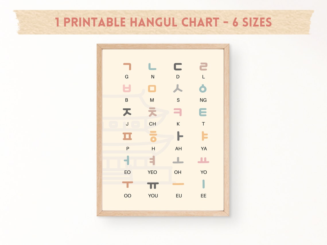 Educational Korean Alphabet Hangul Chart Basic Hangul Chart Printable ...