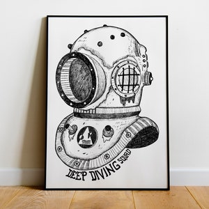 Scuba Diver Print Sea Nautical Retro Art Print Diver - Etsy