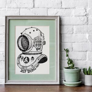 Scuba Diver Print Sea Nautical Retro Art Print Diver - Etsy