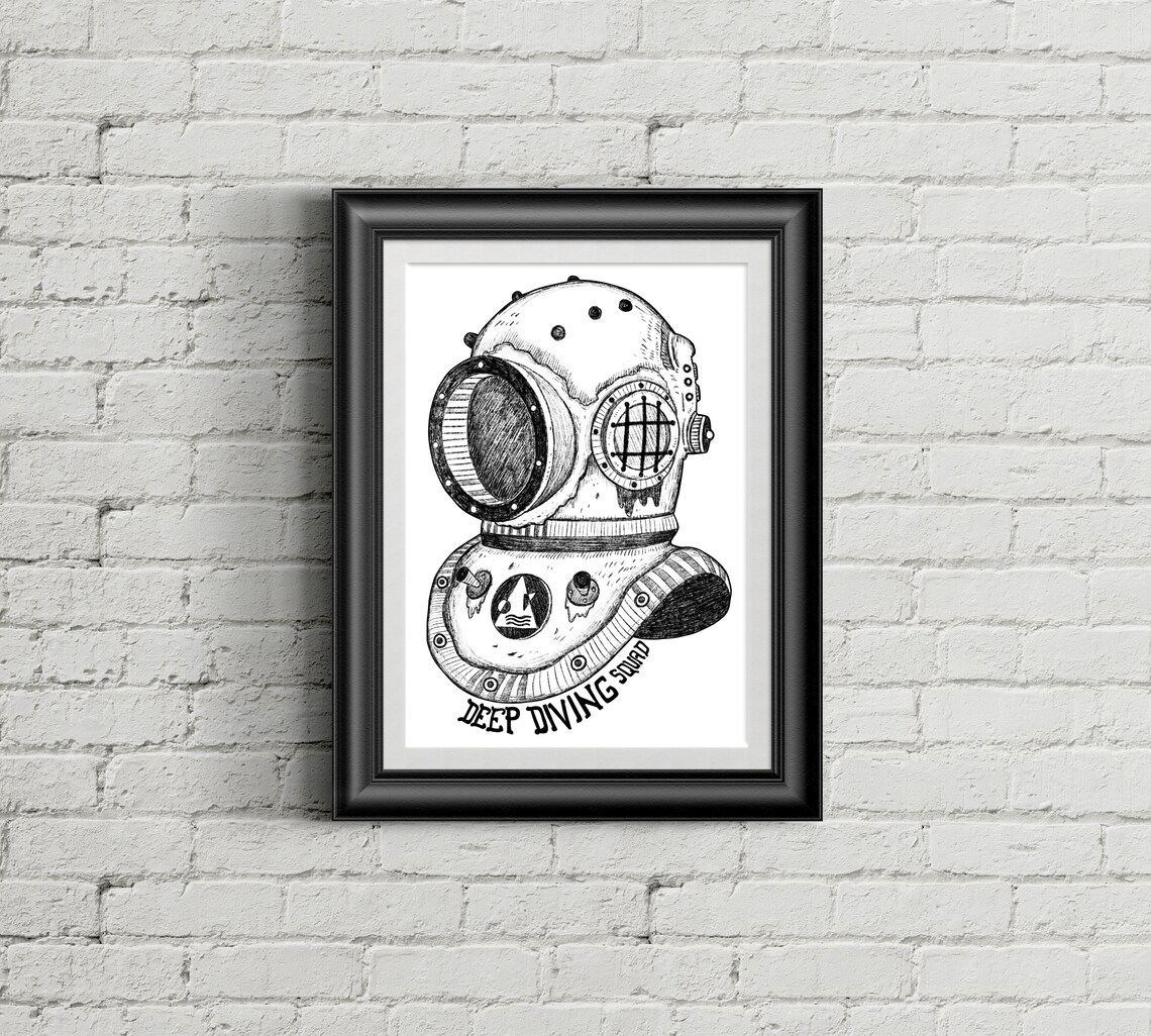 Scuba Diver Print Sea Nautical Retro Art Print Diver - Etsy