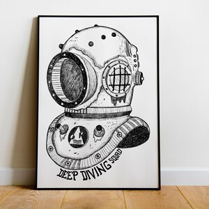 Scuba Diver Print Sea Nautical Retro Art Print Diver | Etsy