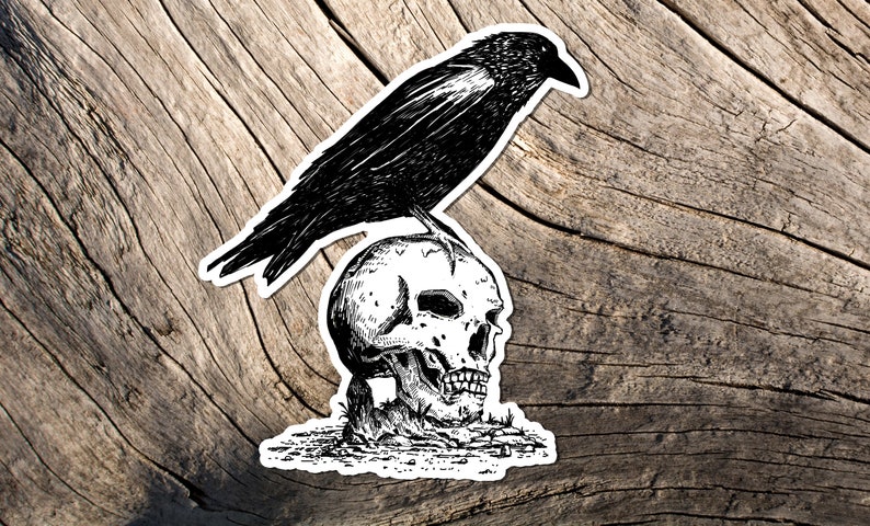 Raven and Skull Sticker Raven Sticker Spooky Sticker - Etsy