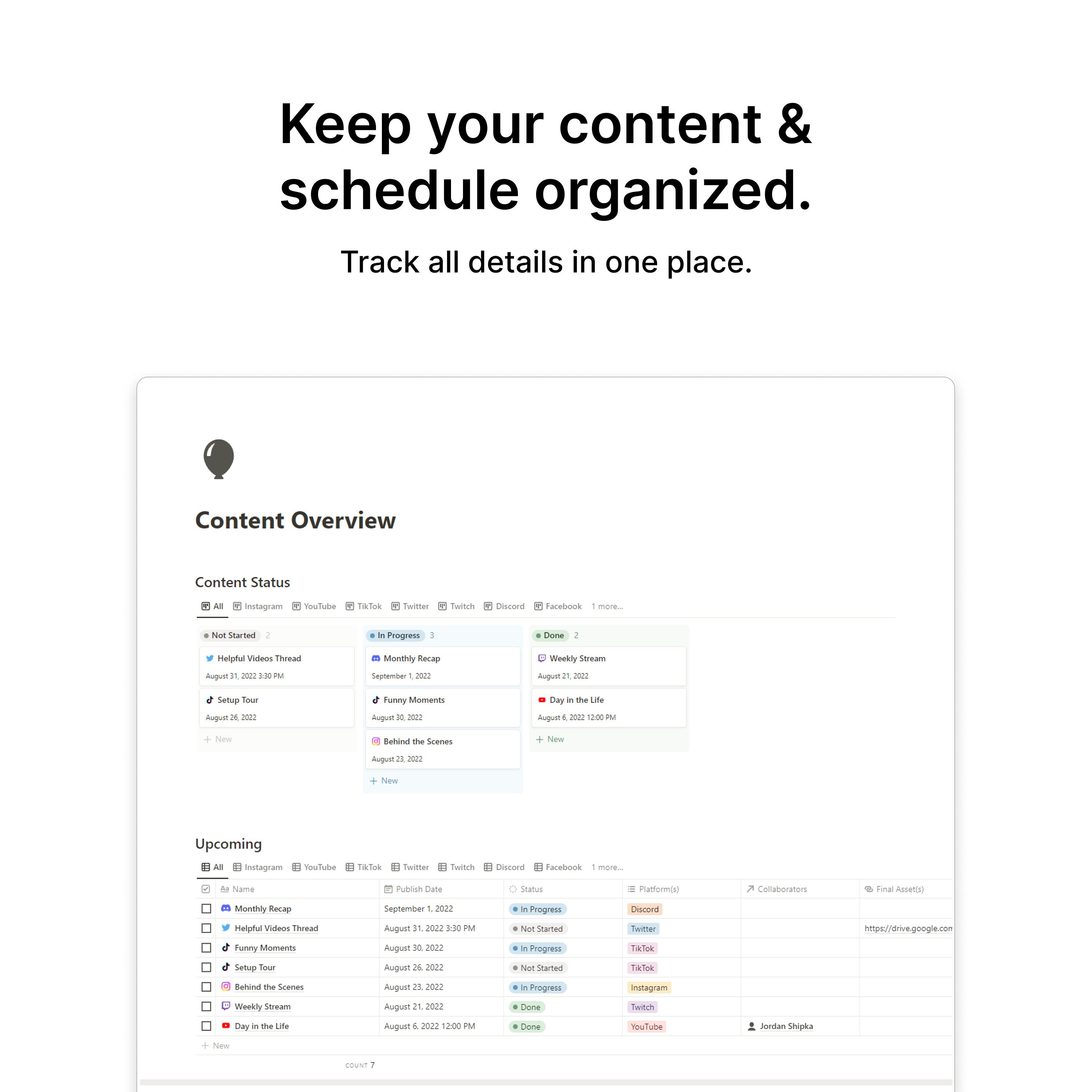 Notion Content Creator Template, Social Media Notion Template, Content ...