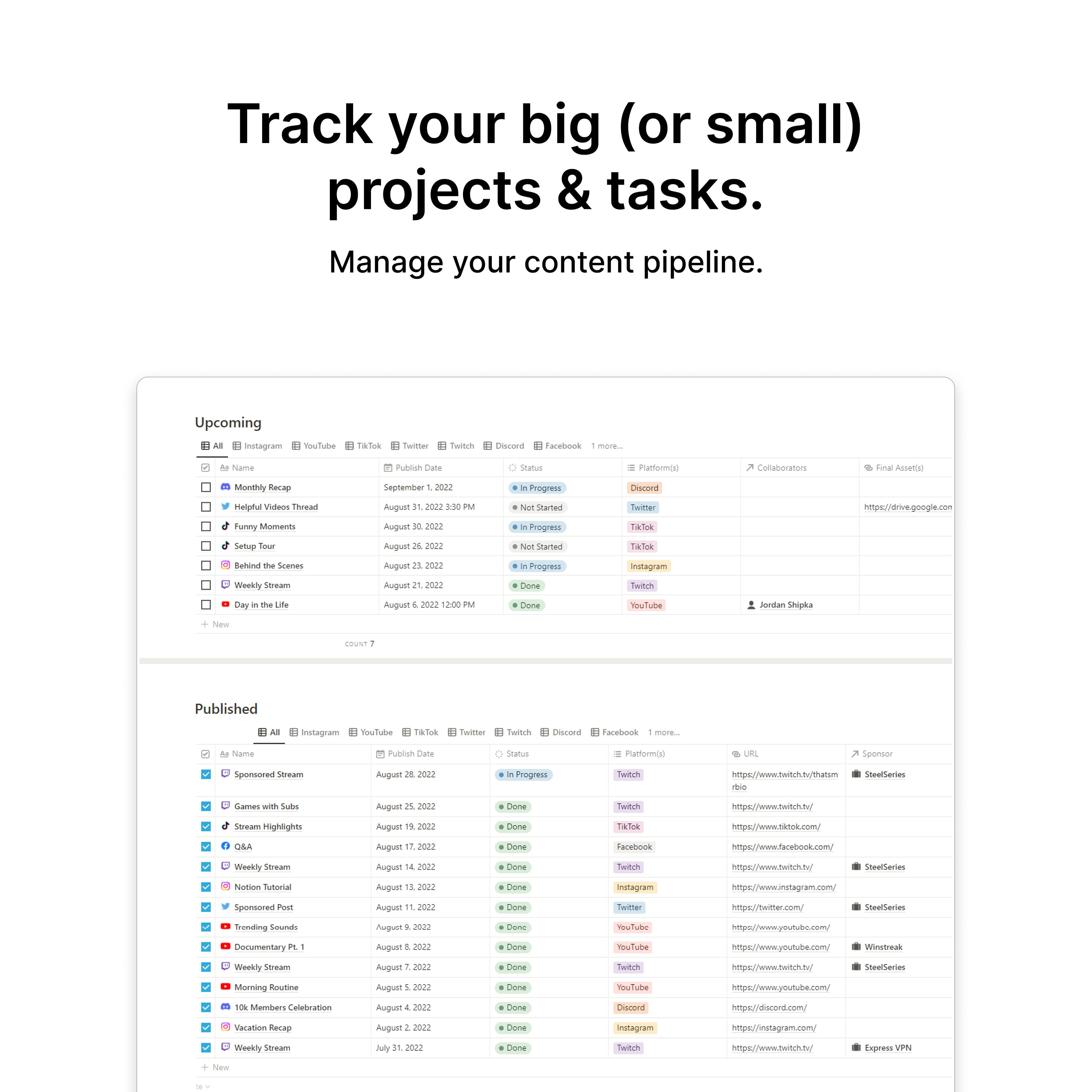 Notion Content Creator Template, Social Media Notion Template, Content ...
