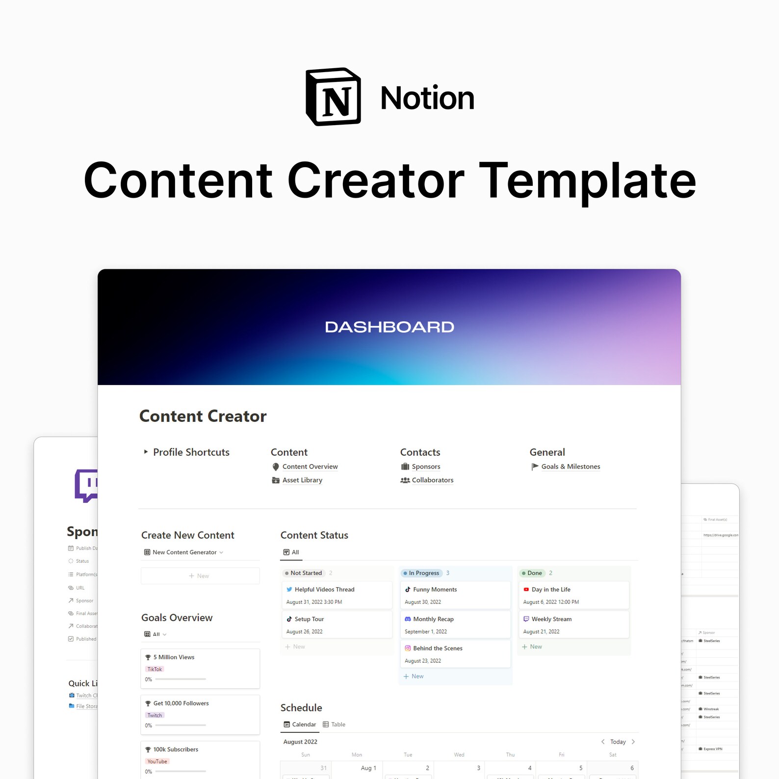 Notion Content Creator Template, Social Media Notion Template, Content ...