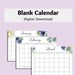 Printable Blank Calendar | Floral Calendar | Blank 12 Month Calendar ...