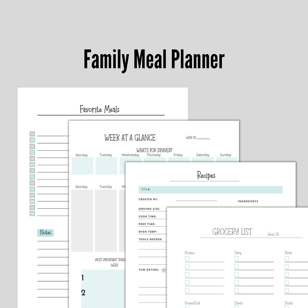 Family Meal Planner, Weekly Meal Planner, Printable Meal Planner ...