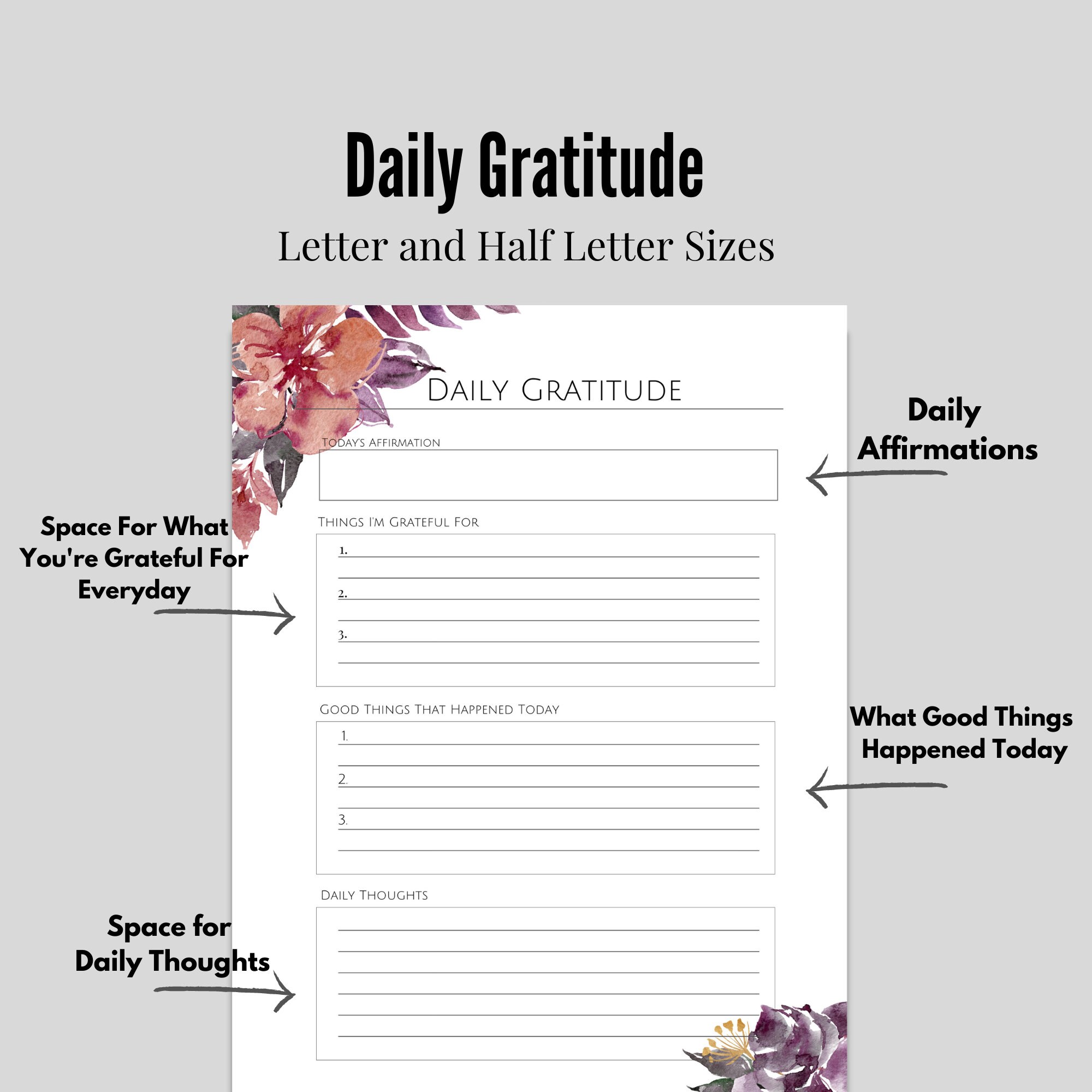 Daily Gratitude, Mindful Planner, Gratitude Planner Page, Digital PDF ...