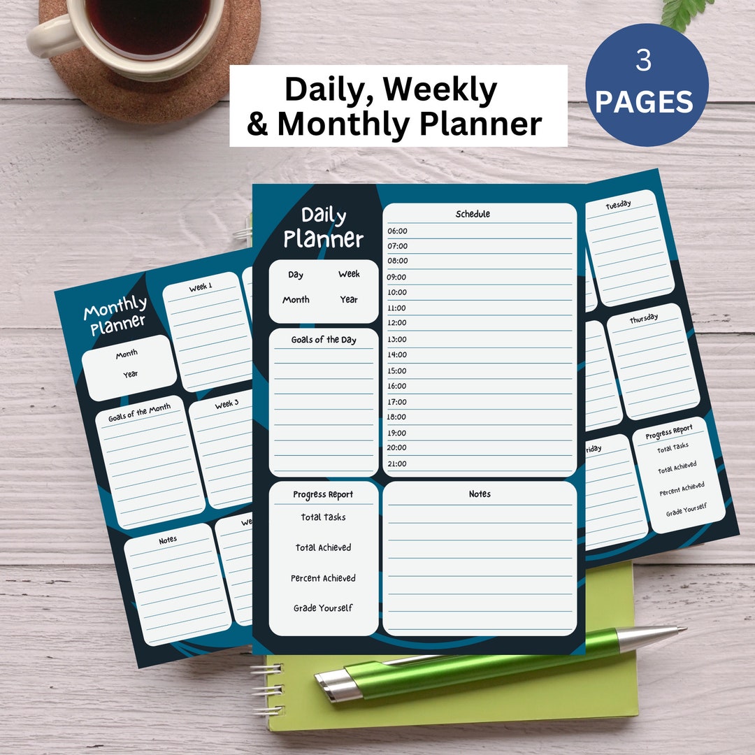 Daily, Weekly. Monthly Printable Planner, Easy to Use, Printable ...