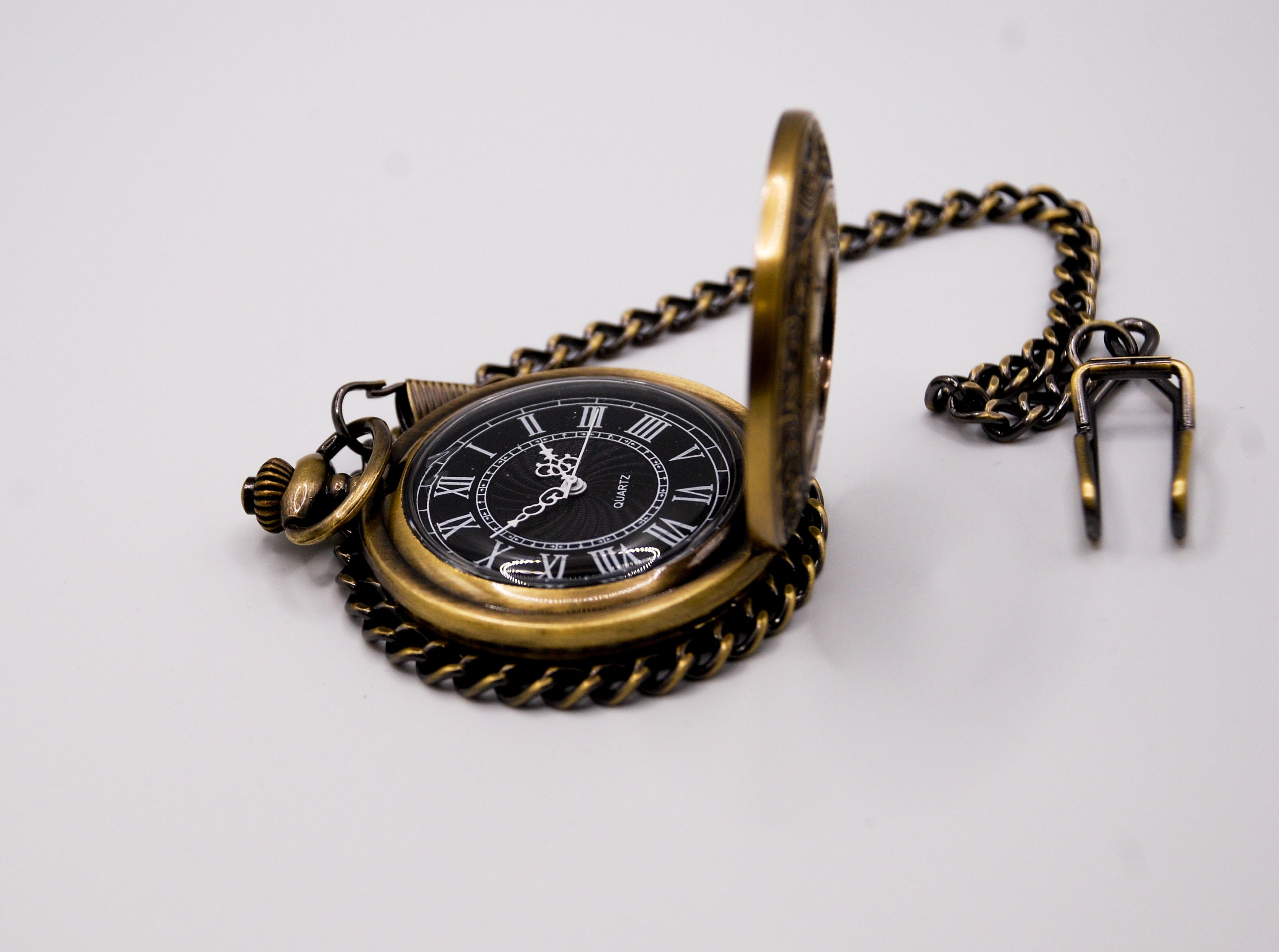 Bronze Coloured Half Hunter Pocket Watch With Bronzed Chain - Etsy