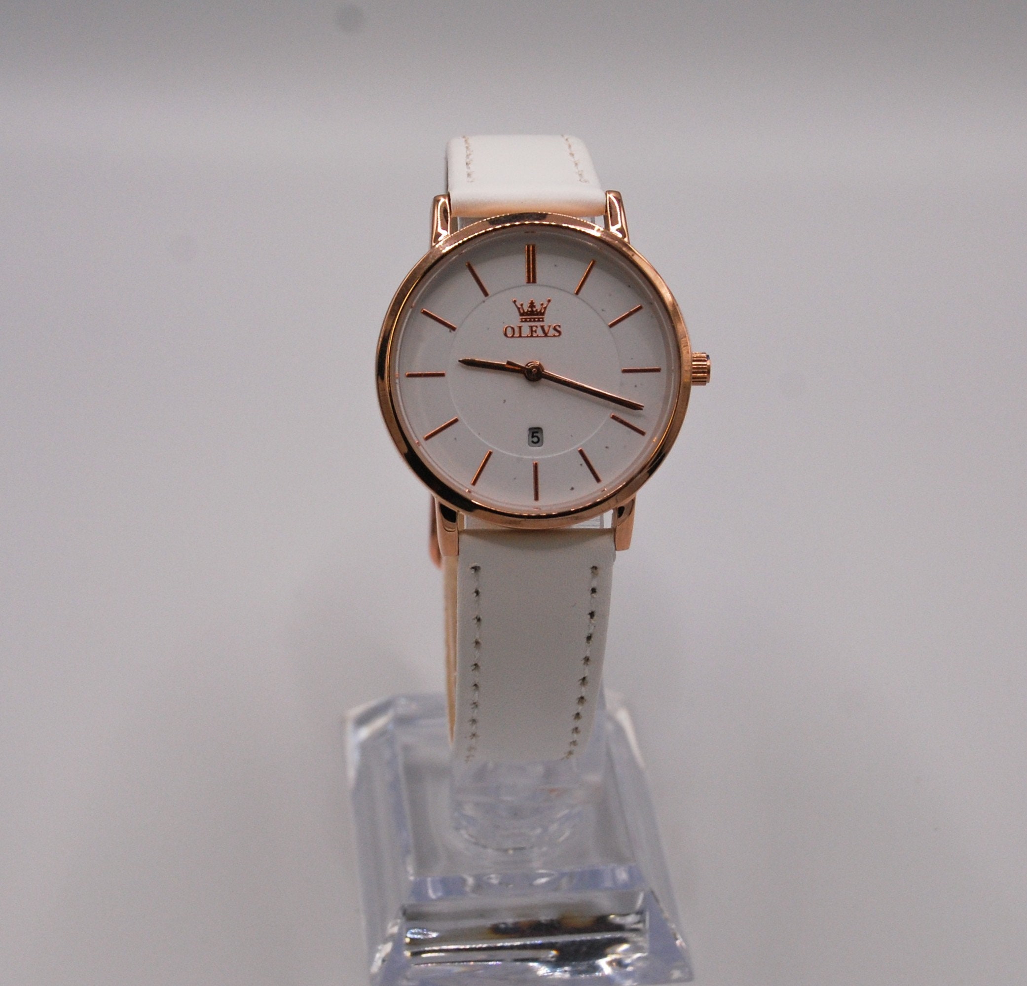 Olev Ladies Wristwatch Rose Gold With White Leather Wristband - Etsy