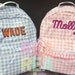 Monogrammed Gingham Nylon Backpack in Pink or Blue, Personalized Diaper ...