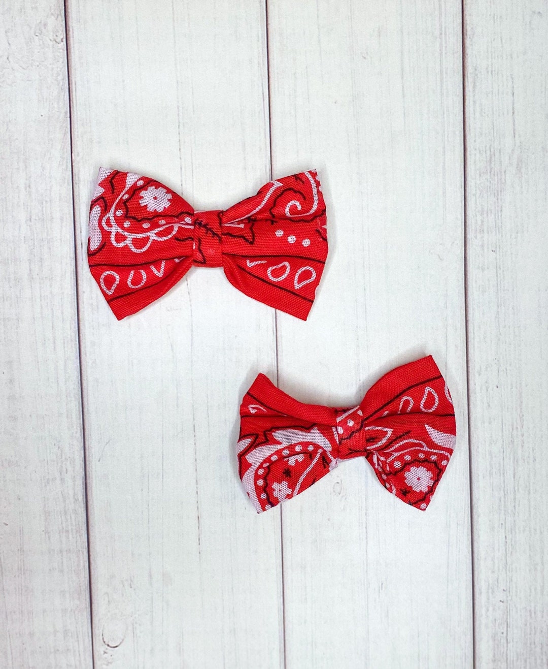 Red Bandana Bow, Large or Pigtail Bows Set of Two, Baby or Toddler Girl ...