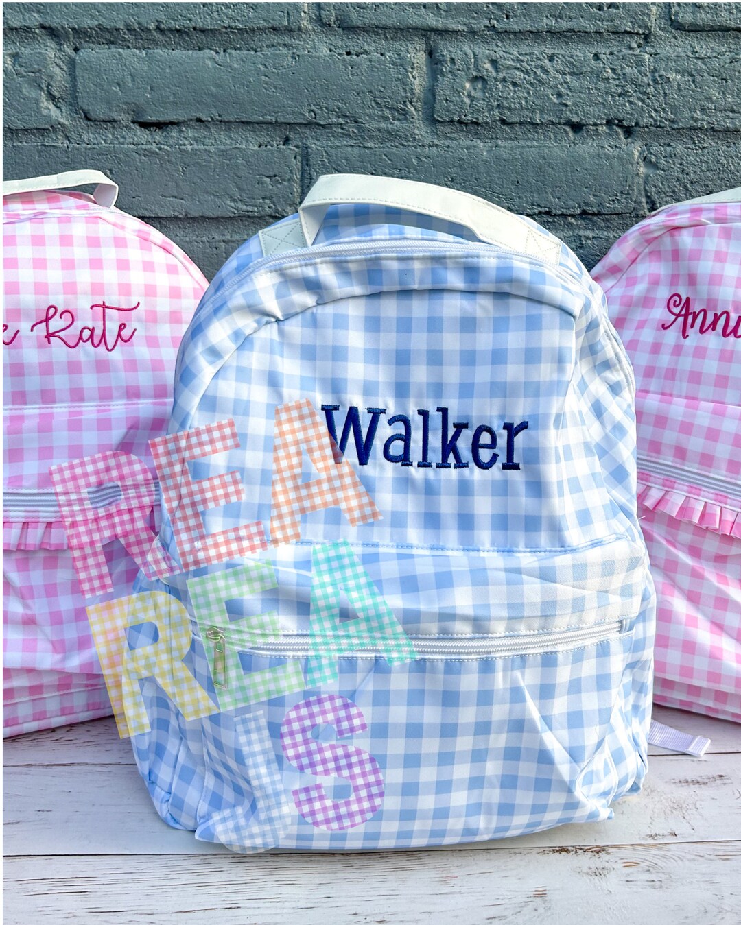Monogrammed Gingham Nylon Backpack in Pink or Blue, Personalized Diaper ...