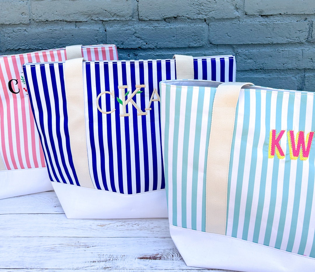 Monogrammed Beach Bag, Striped Canvas Beach Bag, Personalized Tote Bag ...