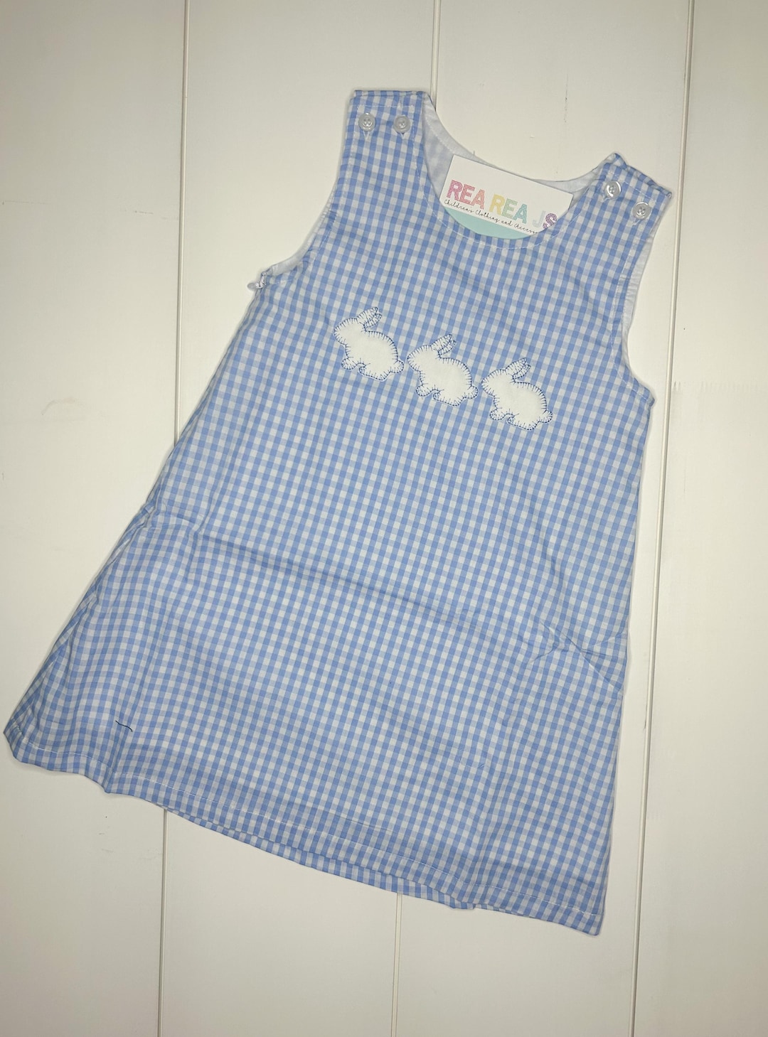 Hopping Bunny Jumper Dress, Easter Embroidered Dress, Baby or Toddler ...