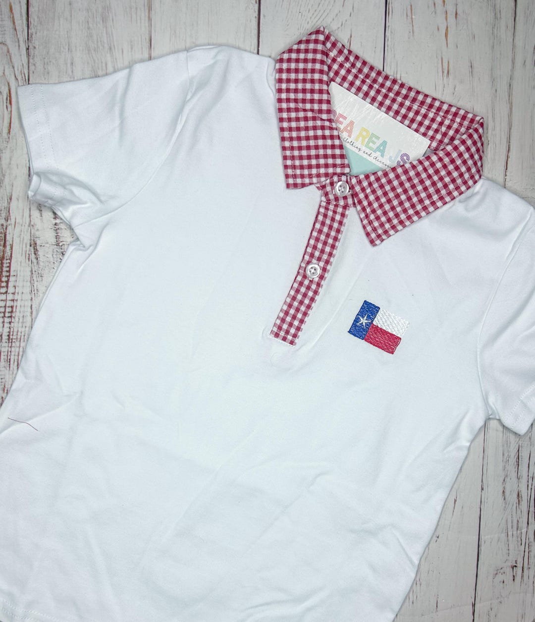 Red Gingham Collar Texas Flag Polo Shirt, Rodeo Tshirt for Boys, Go ...