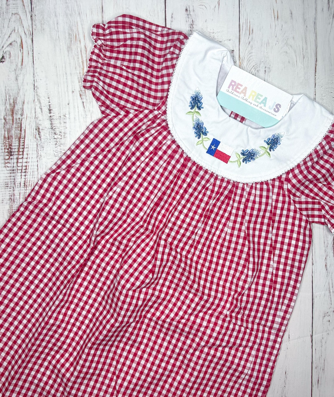 Texas Flag and Bluebonnet Gingham Embroidred Dress for Baby, Toddler ...