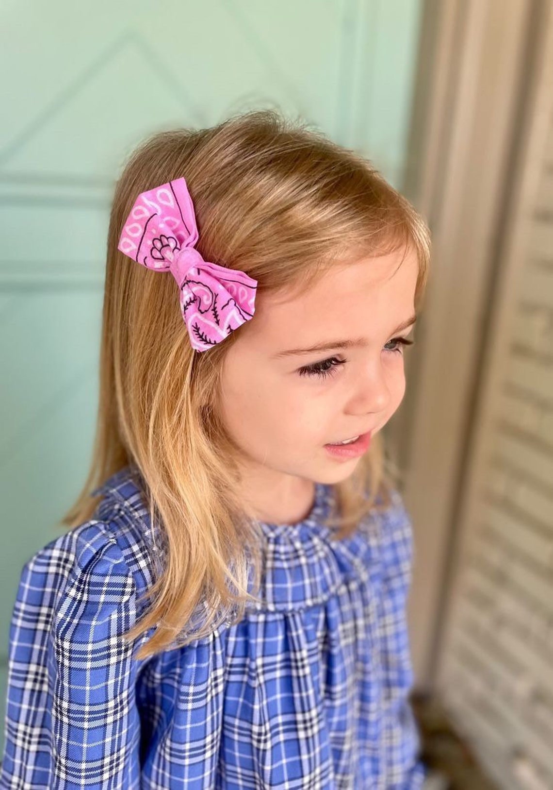 Red Bandana Bow, Large or Pigtail Bows Set of Two, Baby or Toddler Girl ...