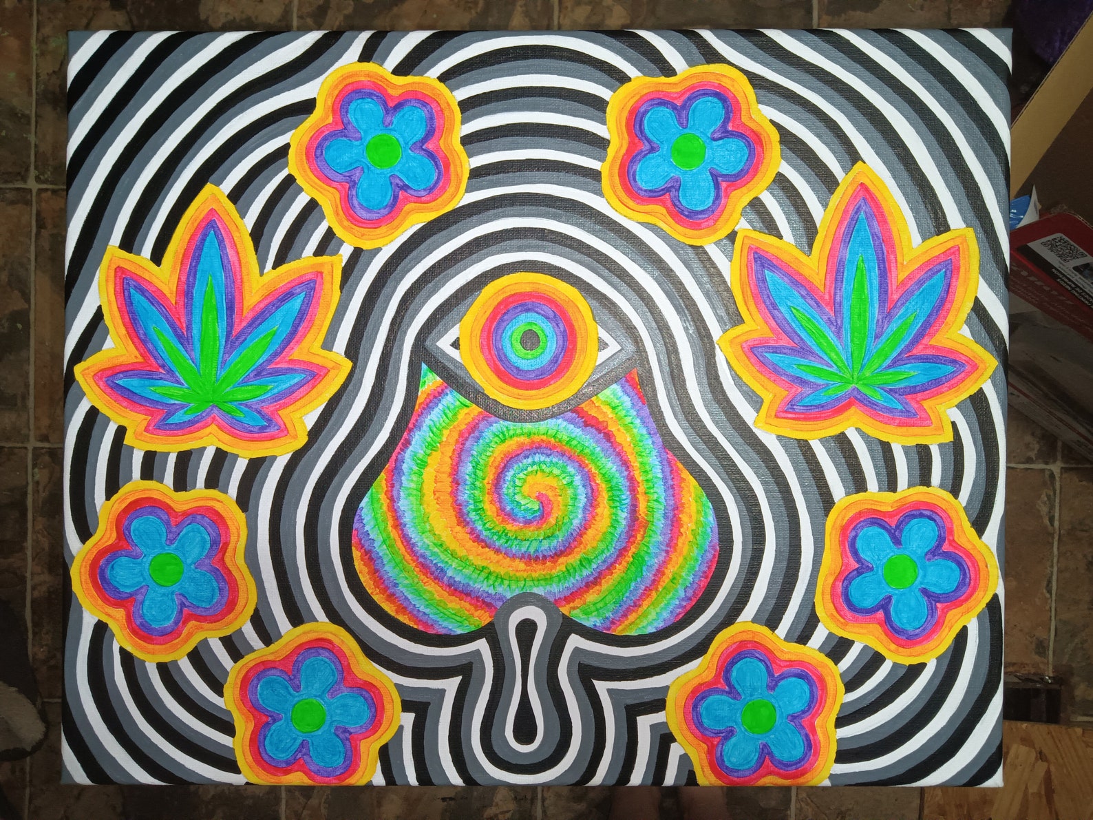 Trippy Flowers (neon) | Original on Canvas - Etsy