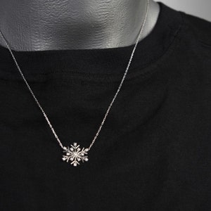925 Sterling Silver Snowflake Pendant, CZ Silver Snowflake Necklace ...