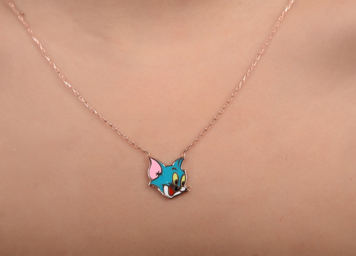 Tom and Jerry Silver Necklace Children Charm Pendant for | Etsy