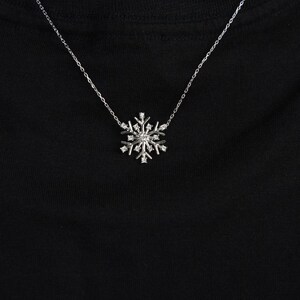 925 Sterling Silver Snowflake Pendant, CZ Silver Snowflake Necklace ...