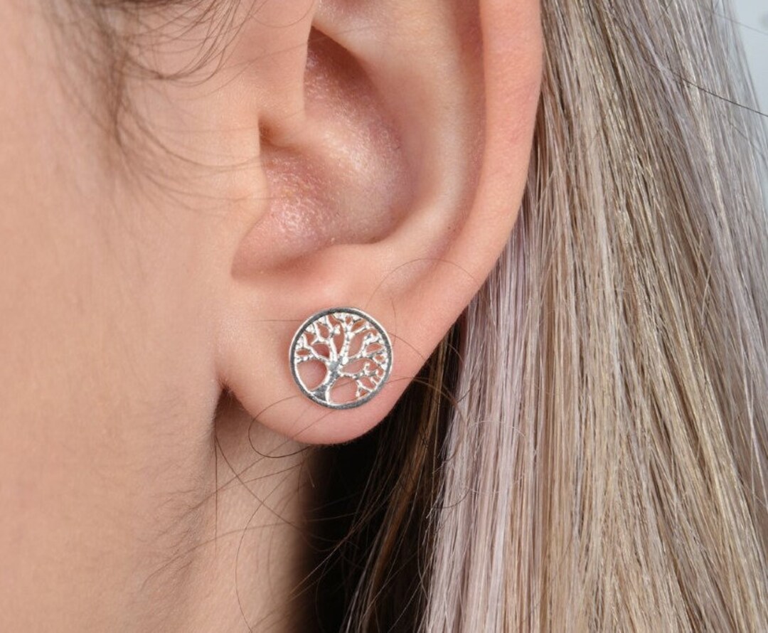 Tiny Tree of Life Stud Earrings, Silver Tree of Life Jewelry, Silver ...