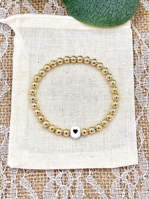 Custom Heart Gold Filled Beaded Bracelet Enamel Heart Bead | Etsy