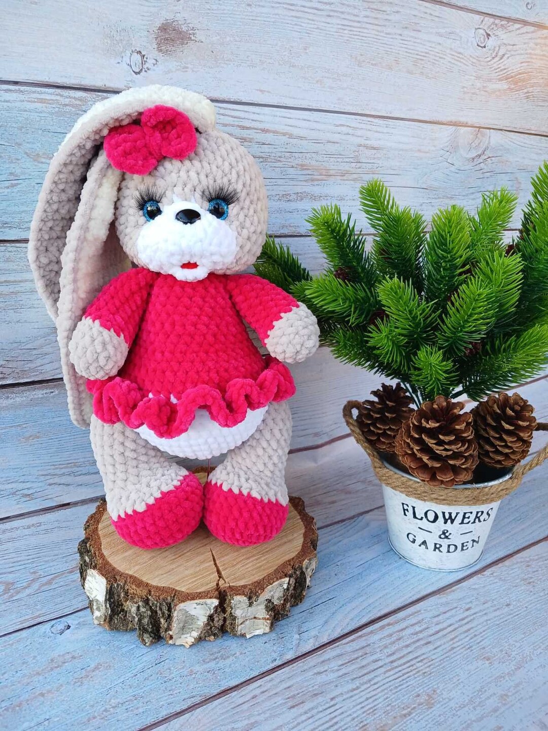 Knitted Bunny Pink Knitted Bunny Long Eared Bunny Plush Bunny Amigurumi ...