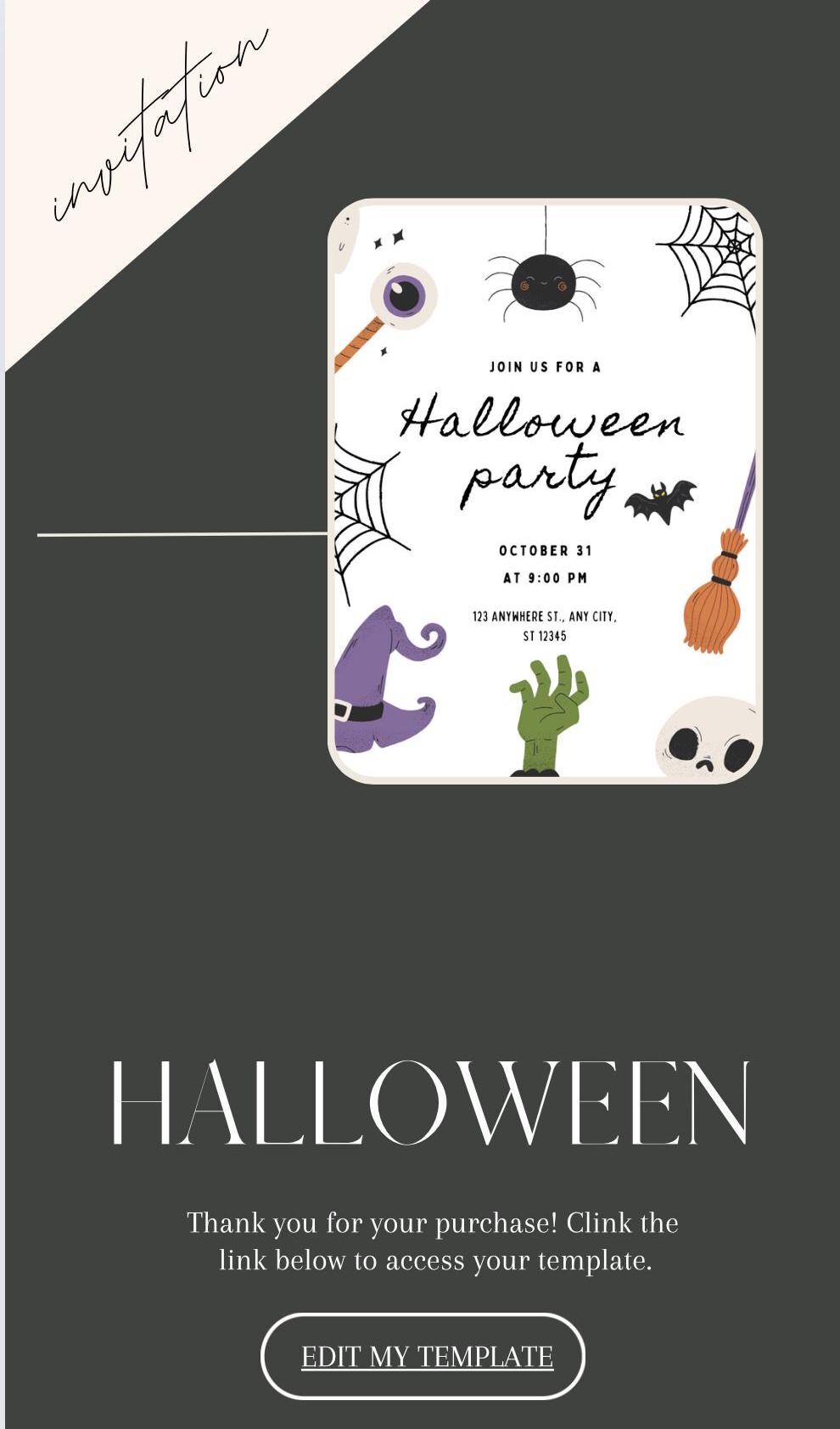 Editable Halloween Party Invitation Template Editable Halloween Invite ...