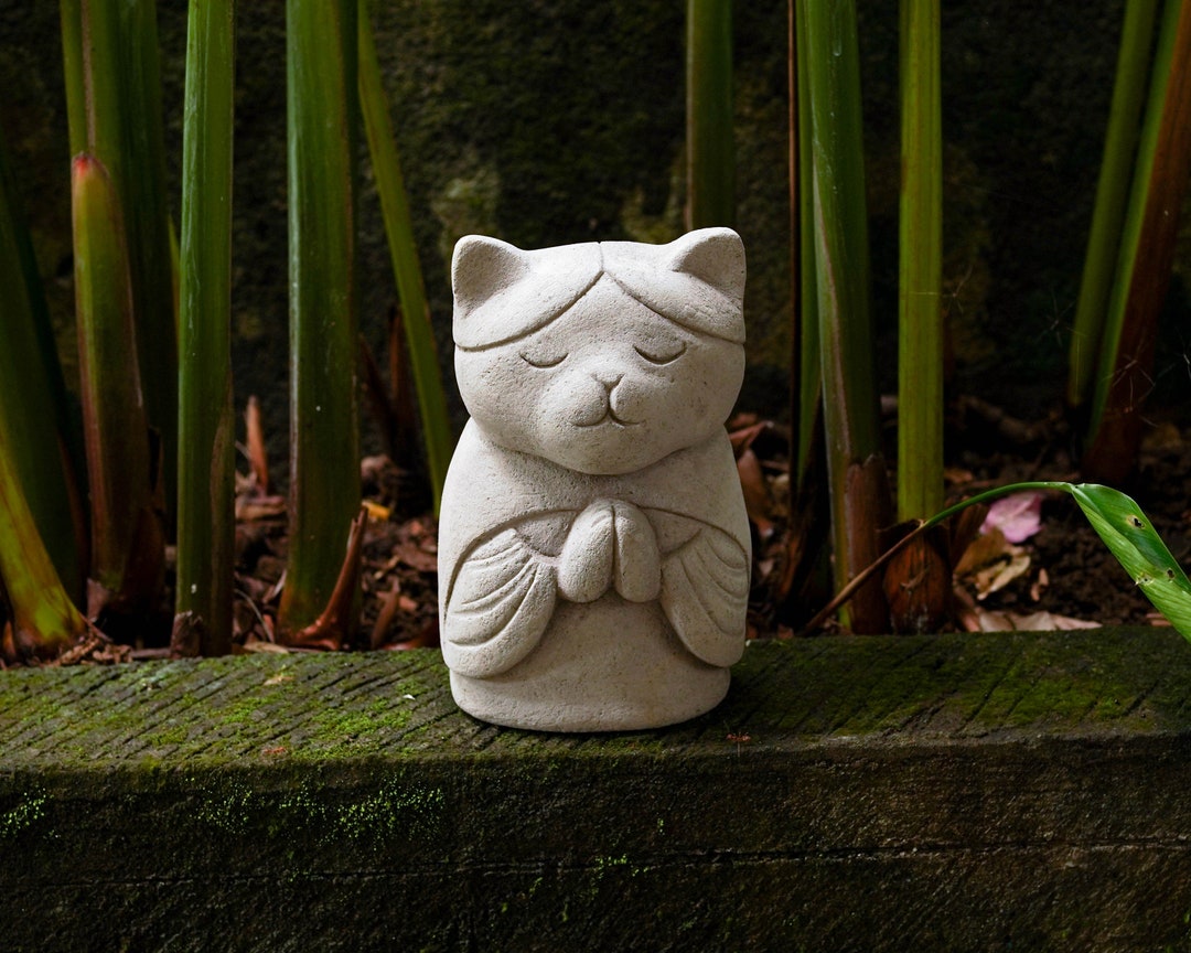 Cat Meditation 8.5 Inch / 21 Cm, Cat Jizo, Stone Carving, Cat Lover ...