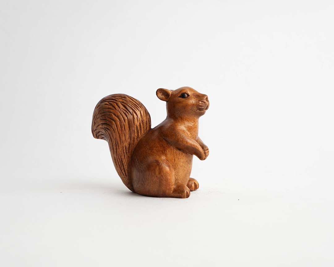 Wooden Squirrel Statue 3.5 Inch / 8 Cm, Small, Hand Carved Sculpture ...