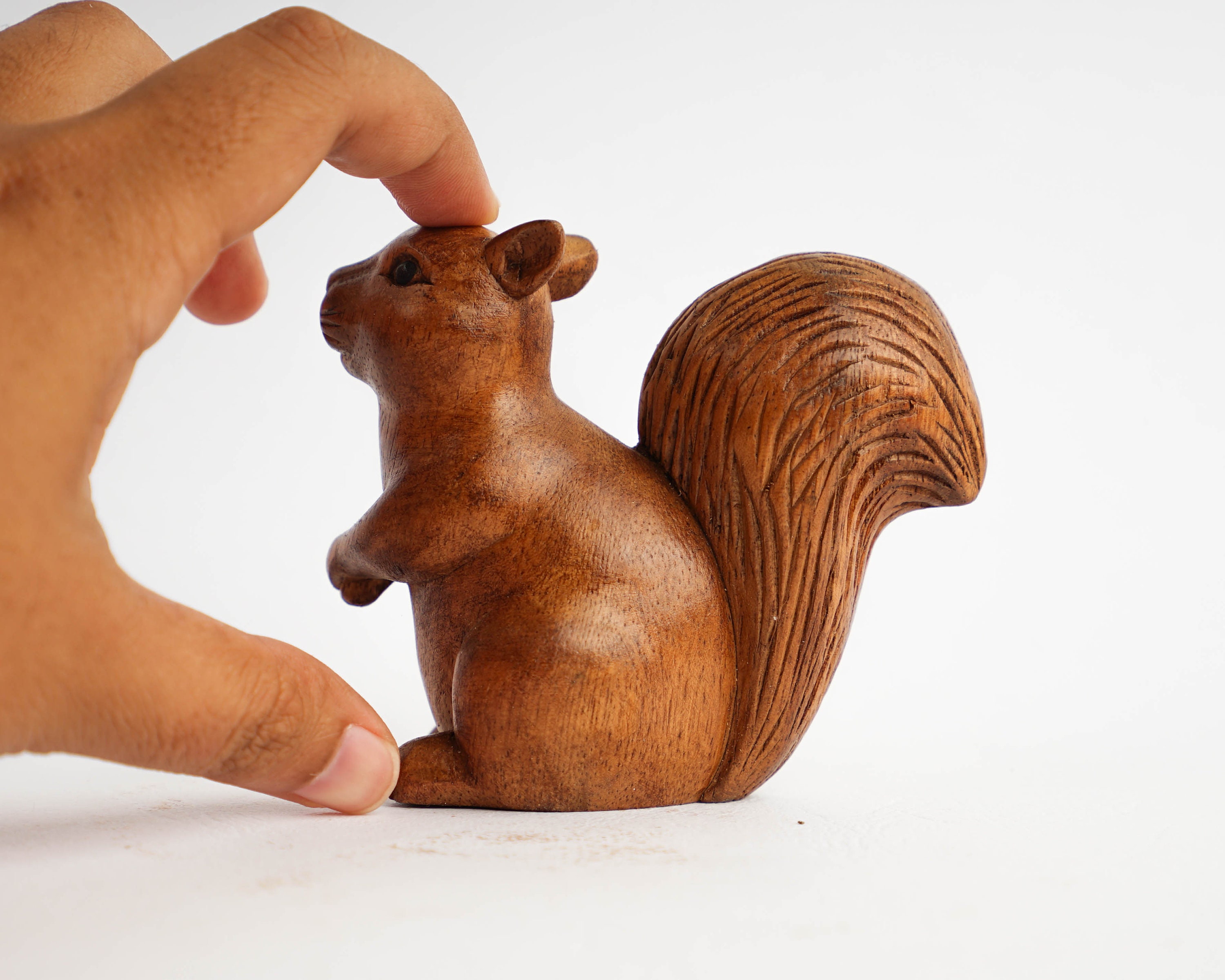 Wooden Squirrel Statue 3.5 Inch / 8 Cm, Small, Hand Carved Sculpture ...