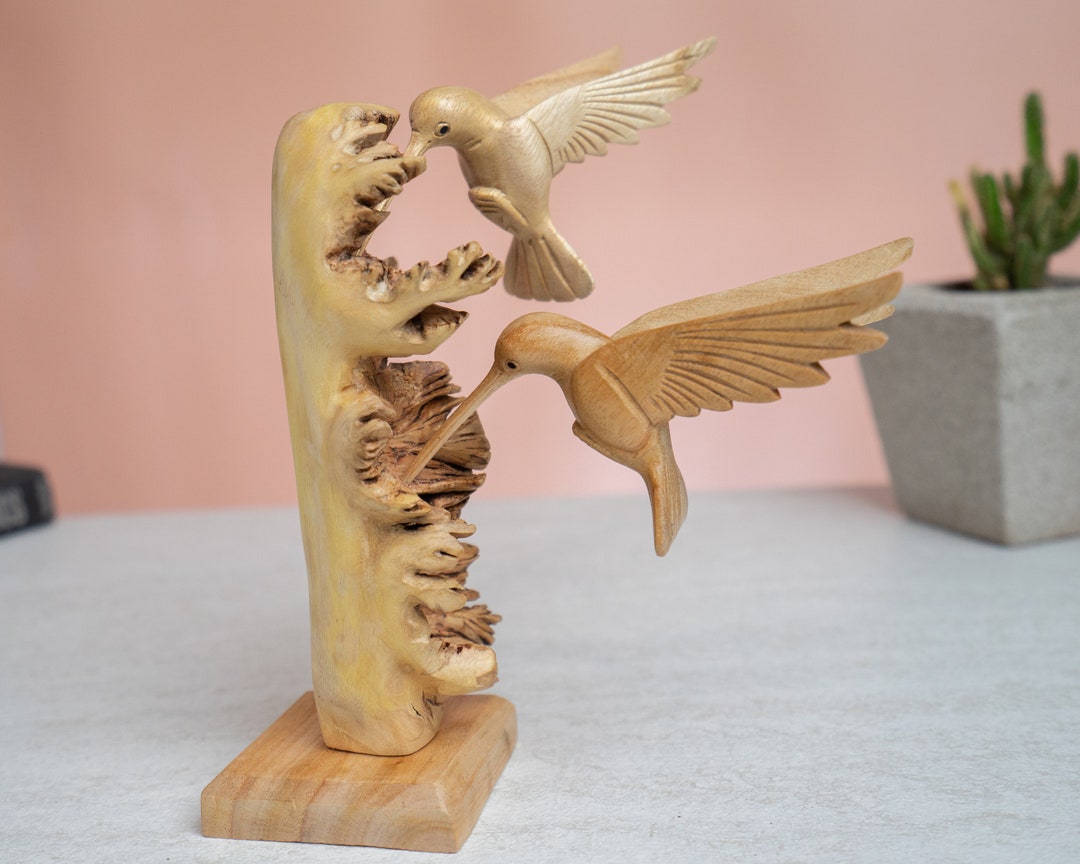 Wooden Hummingbird 8 Inch / 20.32 Cm , Hand Carved Statue, Wood Carving ...