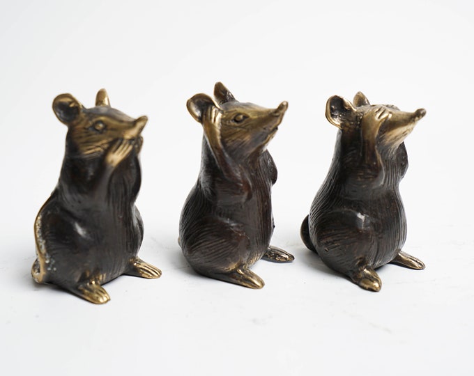 Shabby Pair of Mice Figurines Adorable W/ Big Ears Long Tails Gold-leaf ...