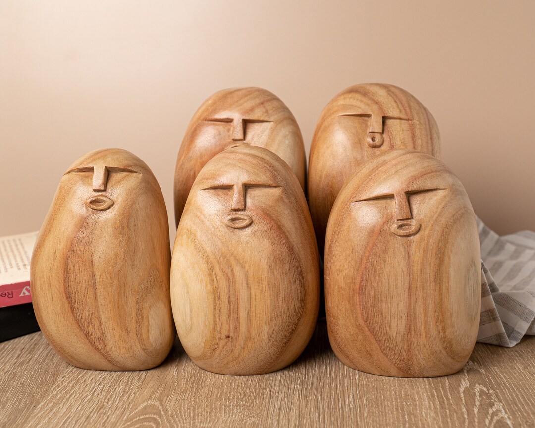 Funny Face Wood, Funny Face Family, Wood Carving, Room Decor, Family ...