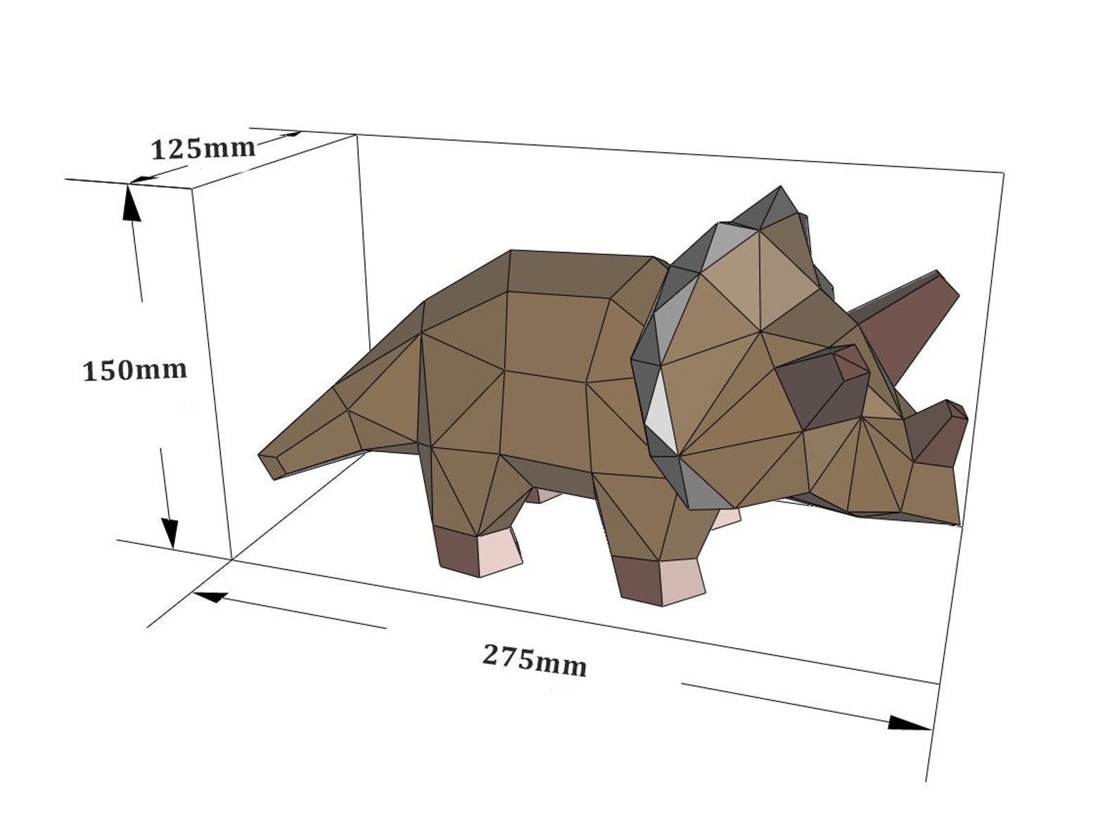 Cute Triceratops Paper Model, 3D Papercraft Tempalte, PDF File,instant ...