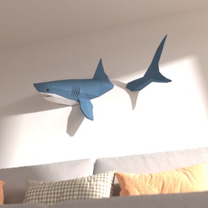 Shark on Wall Paper Sculpture,printable PDF Template,handmade Wild ...