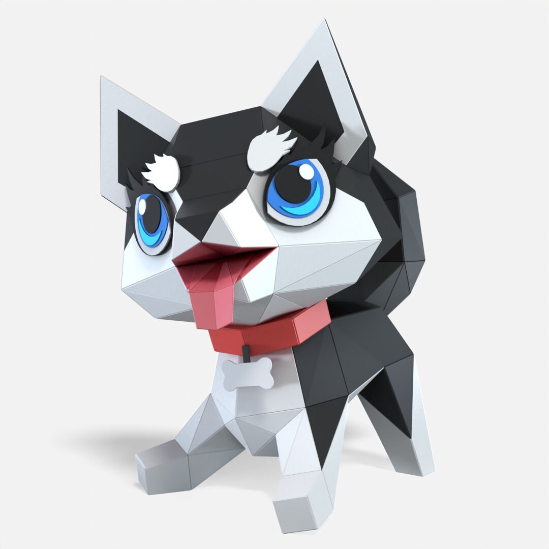 Cute Husky Playing Paper Sculpture,printable PDF Template,handmade Cute ...